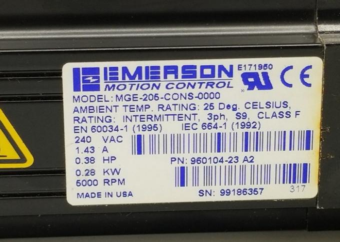 NEW SERVO MOTOR MGE-205-CBNS-0000 5000RPM 230VAC EMERSON MOTION CONTROL ...